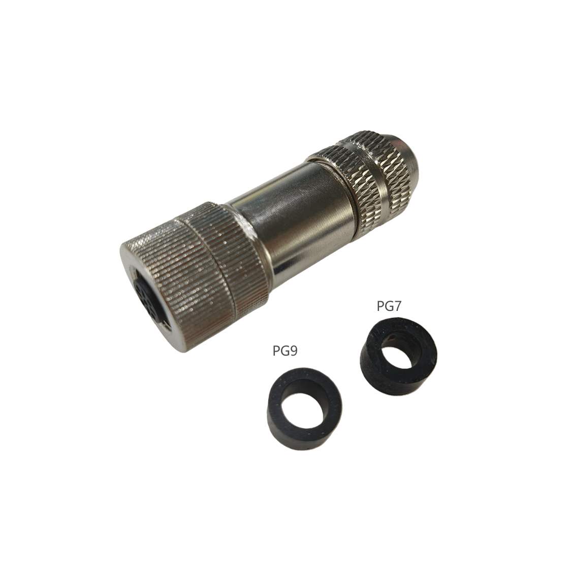 万连科技M12连接器组装式金属款屏蔽系列母直头5芯航空插头插座D编码螺钉压接线径PG7